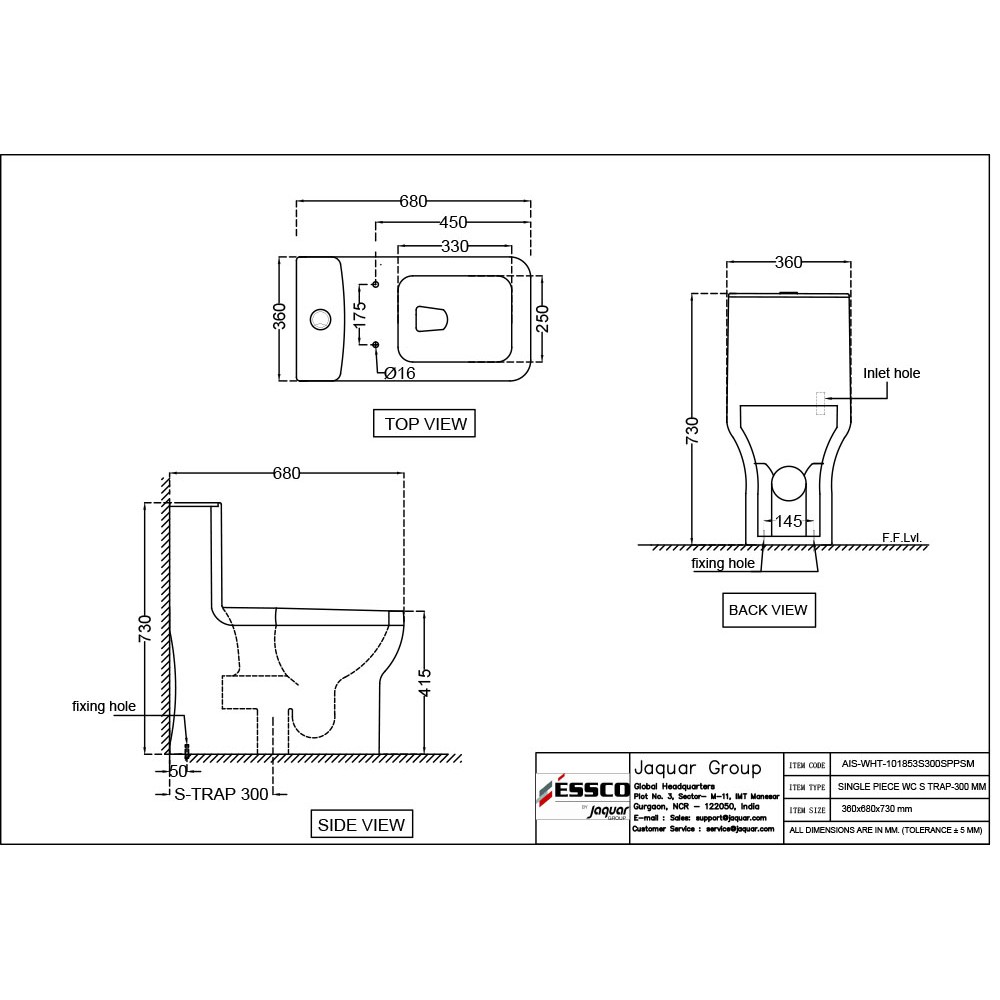 Rimless One piece Toilet Seat with Dual Flush & Accessories Fittings
